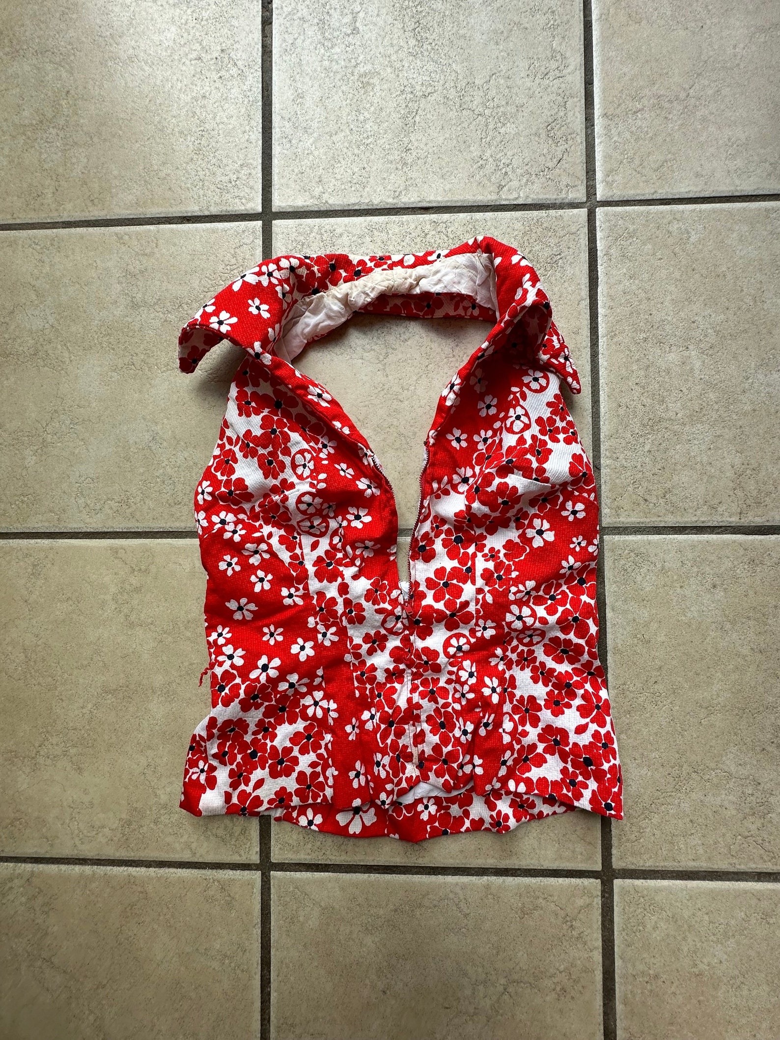 Vintage Floral Halter Top With Zipper Front and Collar. Size XS - Etsy
