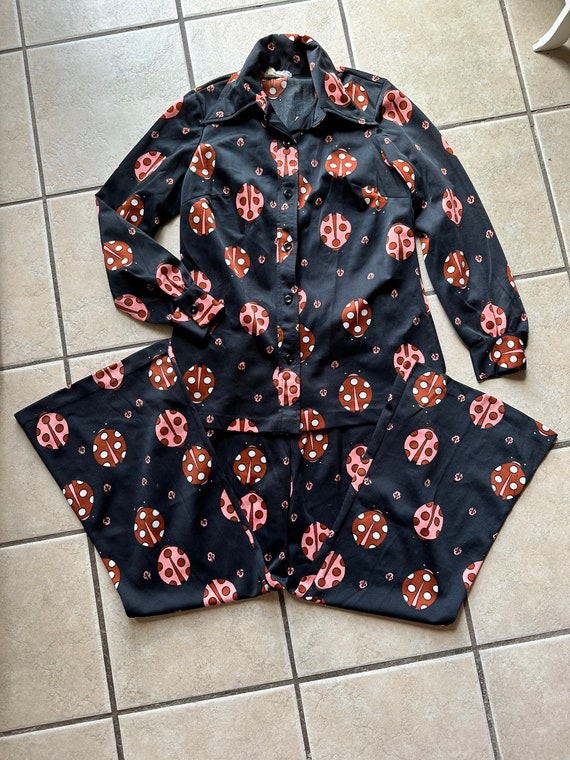 Vintage black, rust and peach ladybug pantsuit size M - Gem