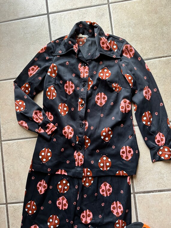 Vintage black, rust and peach ladybug pantsuit size M - Gem