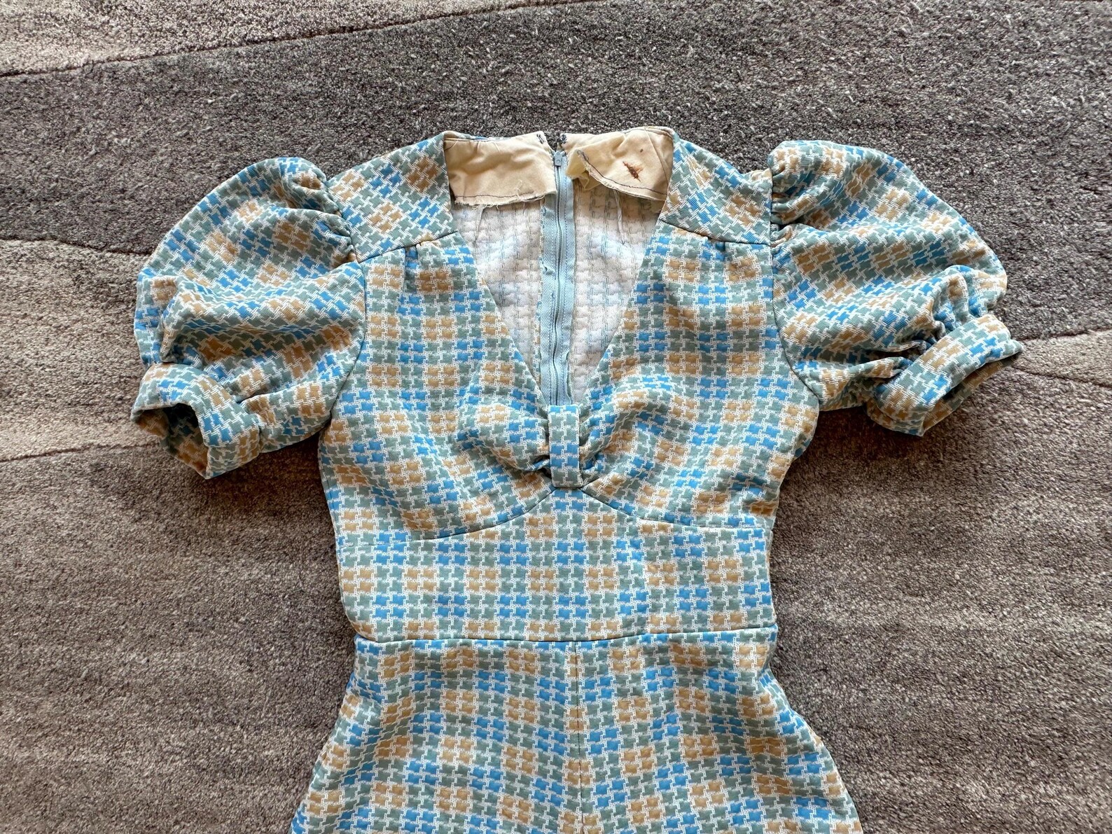 1970s Plaid Maxi Dress, Turquoise Green Gold, Puff Sleeve, XS - Etsy