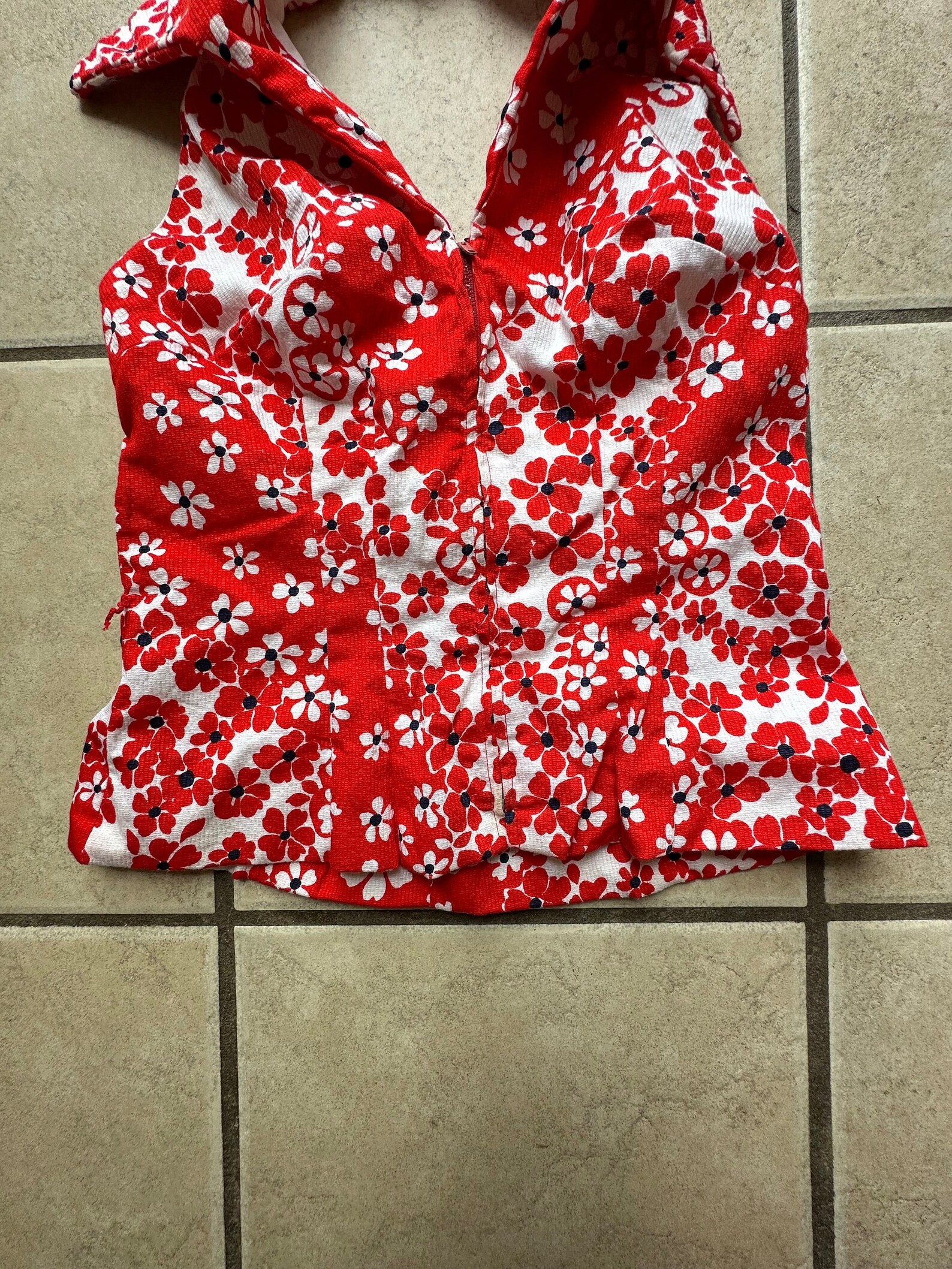 Vintage Floral Halter Top With Zipper Front and Collar. Size XS - Etsy