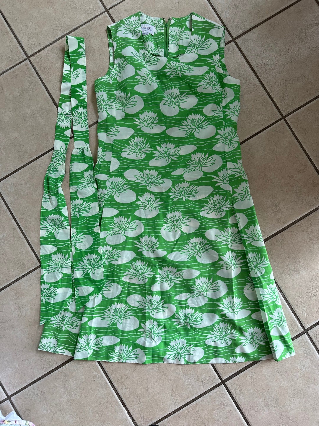 Vintage Grass Green Floral Sleeveless Dress Size XL - Etsy