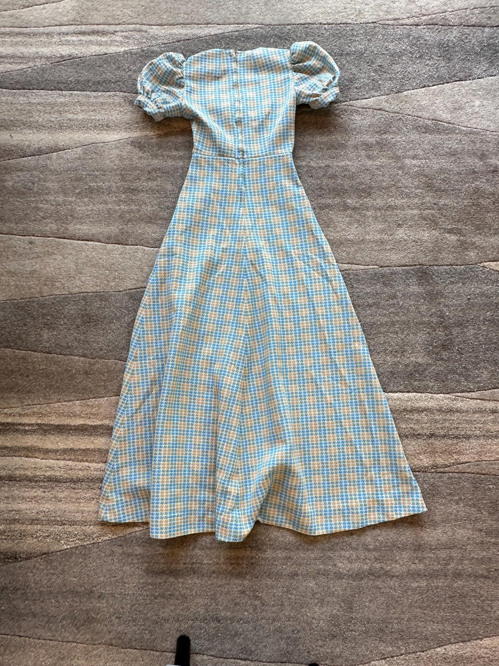 1970s Plaid Maxi Dress, Turquoise Green Gold, Puff Sleeve, XS - Etsy