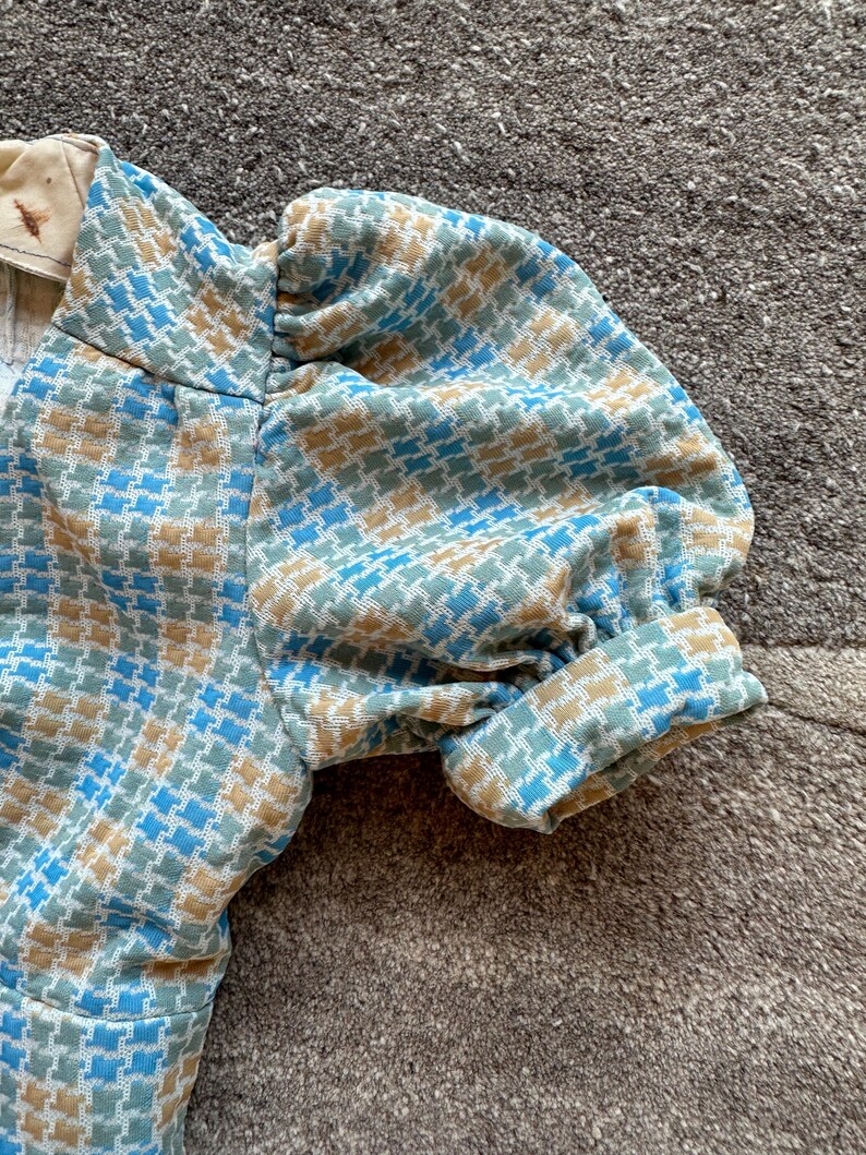 1970s Plaid Maxi Dress, Turquoise Green Gold, Puff Sleeve, XS - Etsy