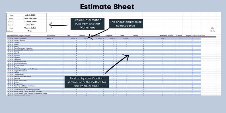 Construction General Contractor Estimate Worksheet - Etsy