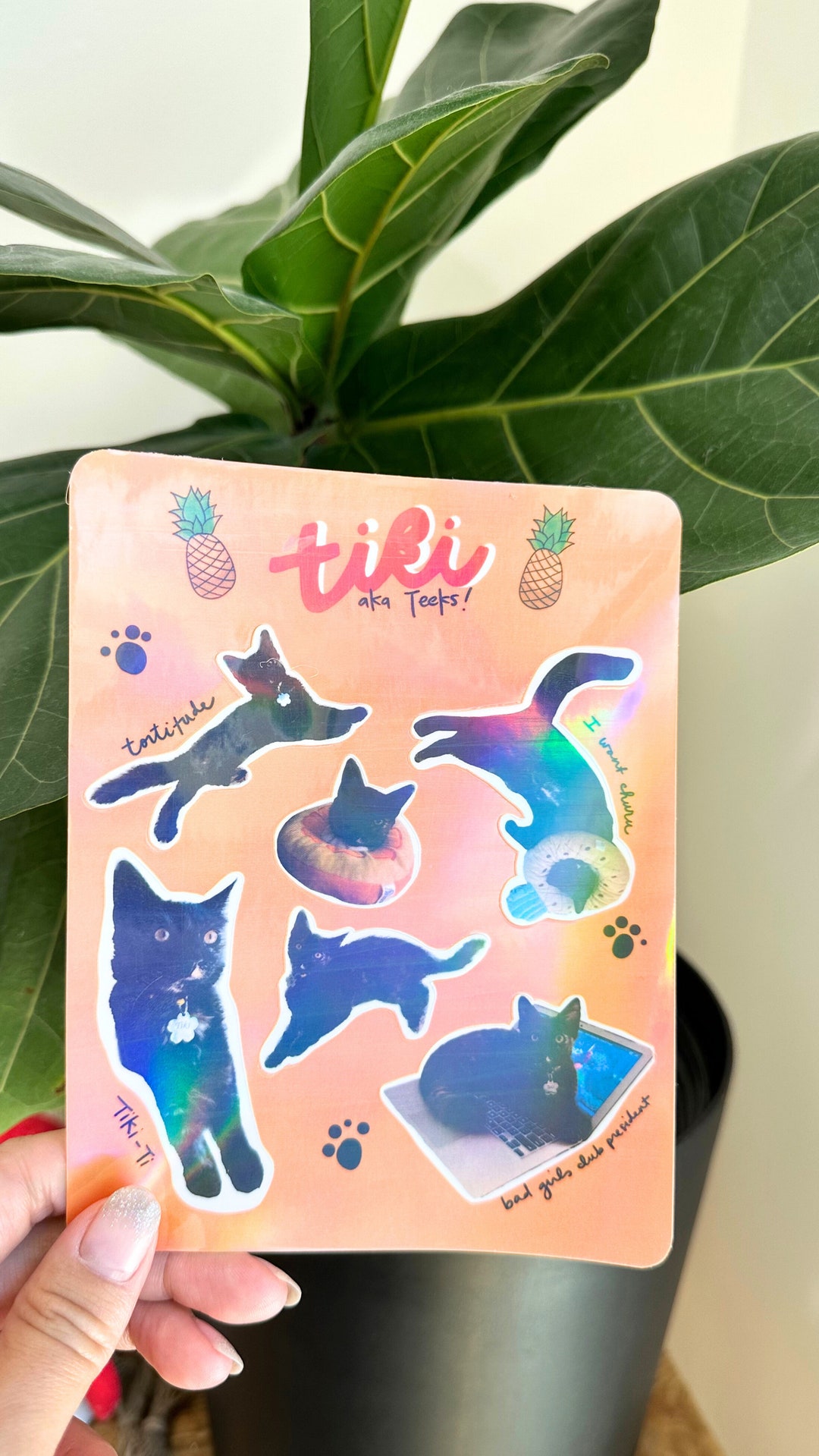 Custom Cat Sticker Sheet, 6 Photo Stickers With Name, Custom Drawing ...