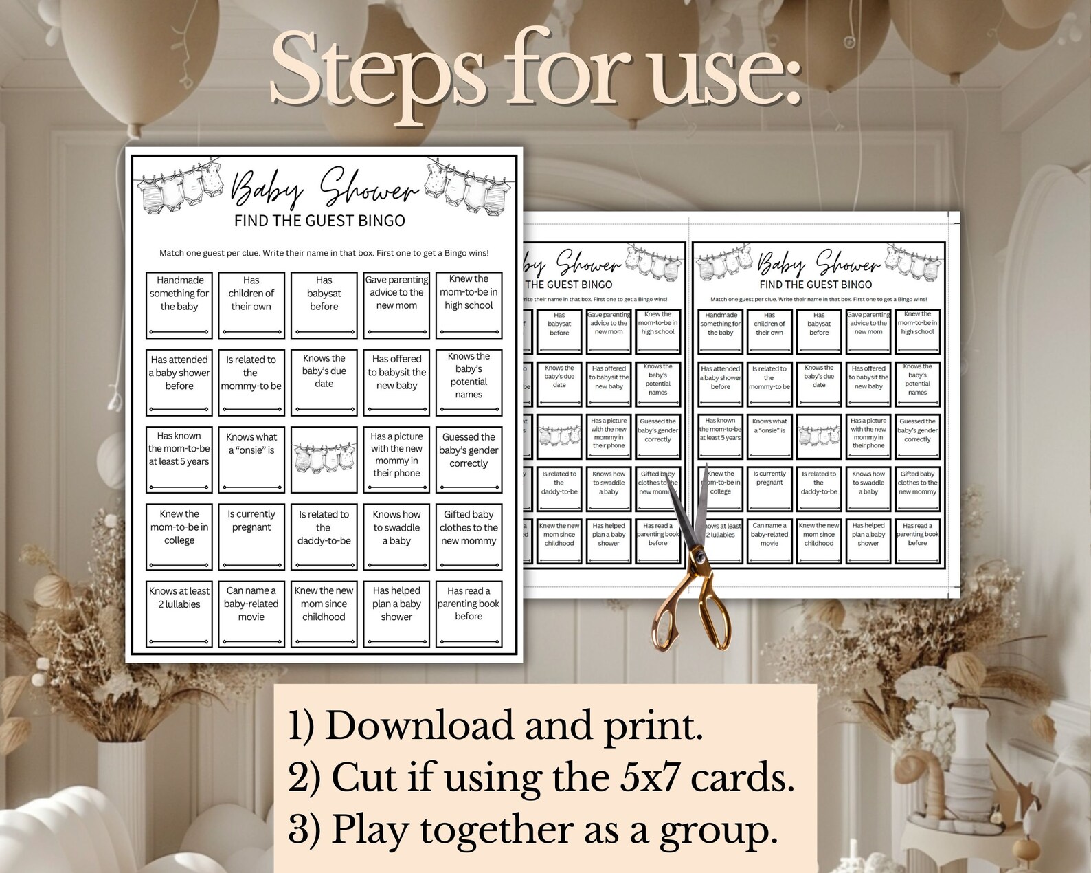 Baby Shower Bingo | Find the Guest Bingo Baby Shower Game | Baby Bingo ...