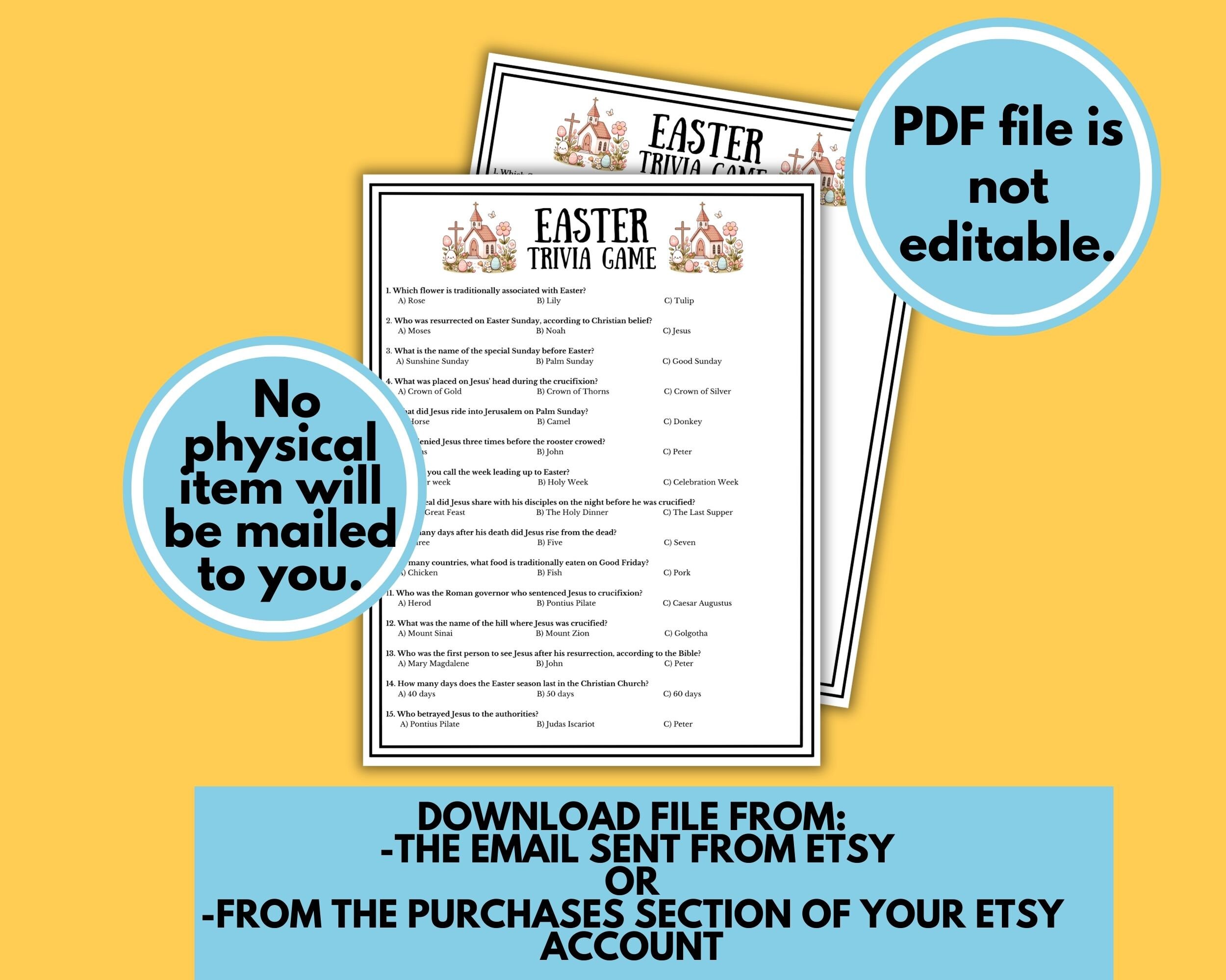 Easter Trivia Game | Easter Family Game Printable | Easter Adult and ...