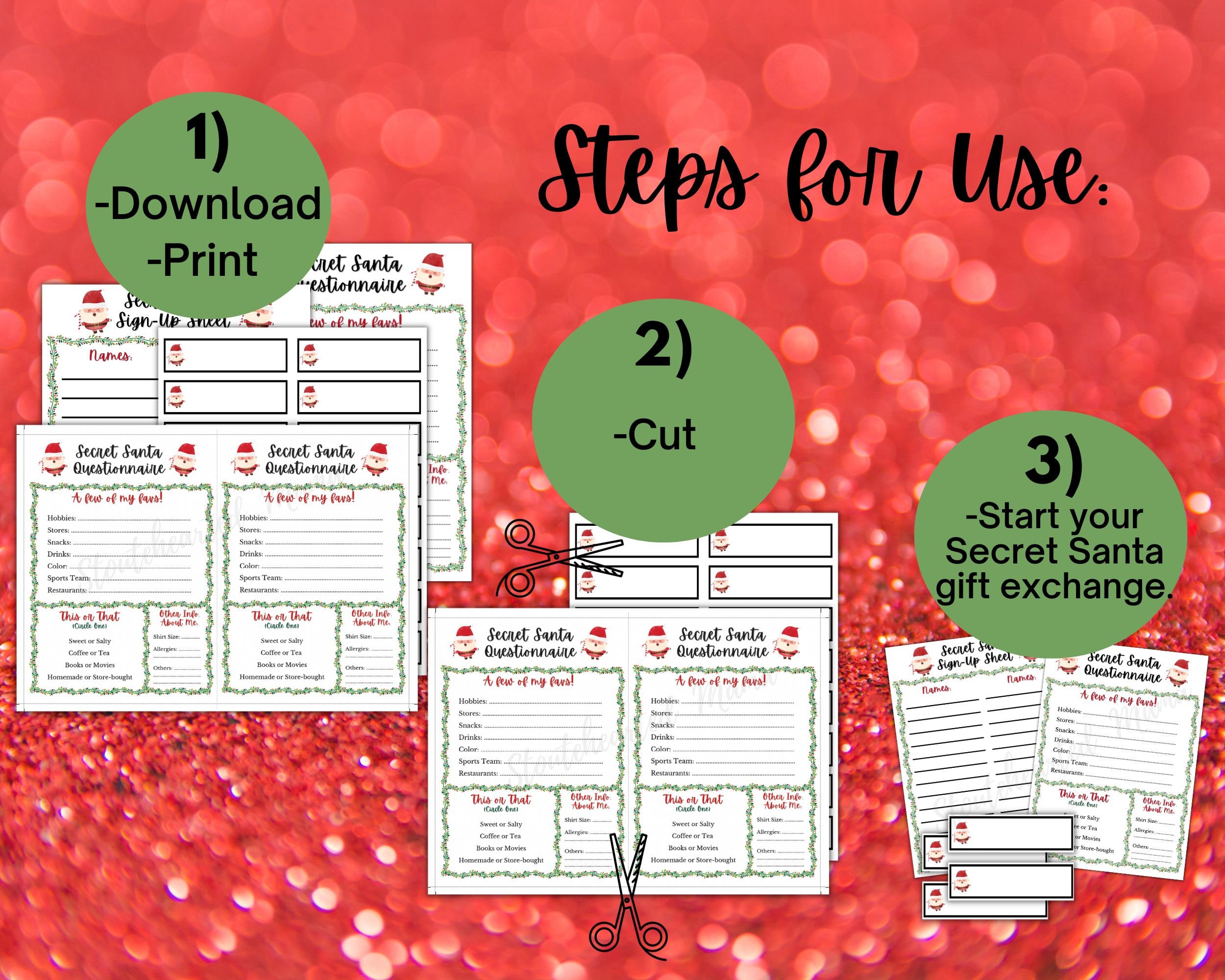 Secret Santa Gift Exchange Questionnaire Printable White Elephant ...