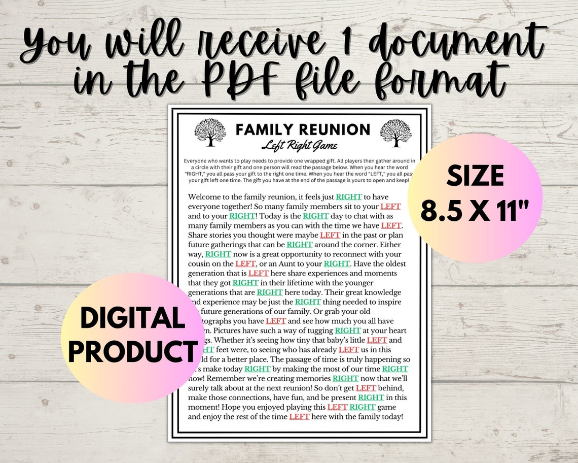 Family Reunion Left Right Game Printable Family Reunion Pass the Gift Poem Game - Etsy