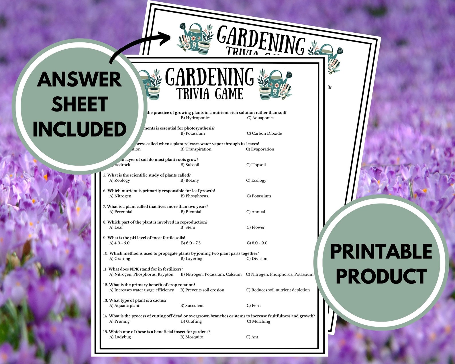 Gardening Trivia Game | Spring Garden Party Trivia Game | Gardener ...