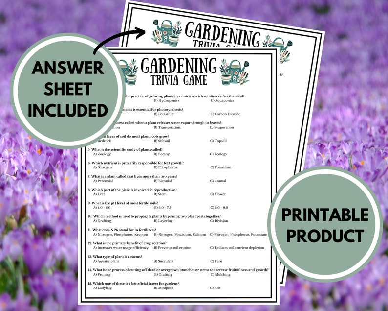 Gardening Trivia Game | Spring Garden Party Trivia Game | Gardener ...