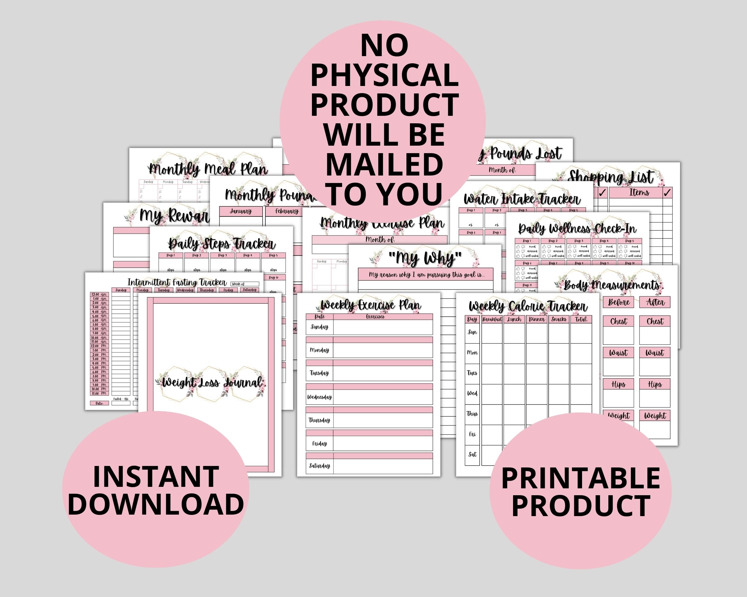 Weight Loss Journal Printable Self Care Weight Loss Tracker Planner ...