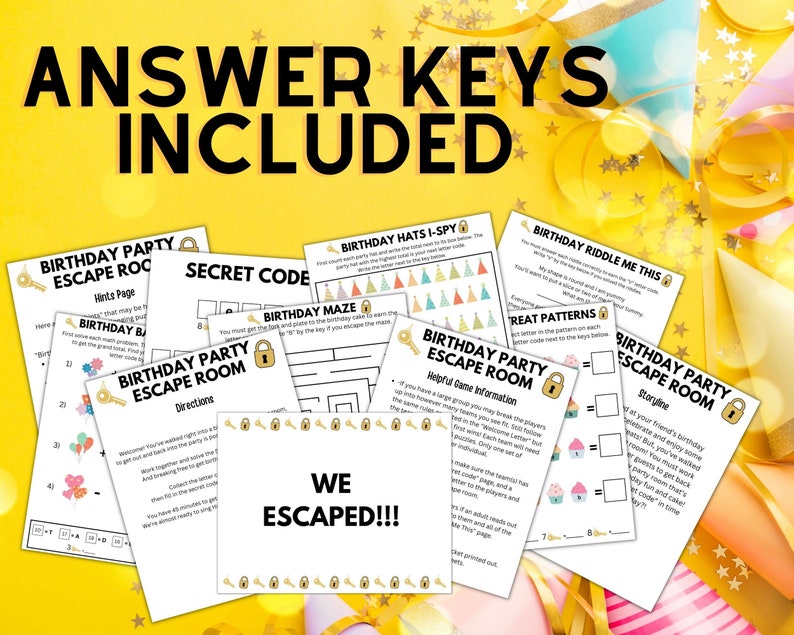Birthday Escape Room Printable Kit | Birthday Party Escape Room Game ...