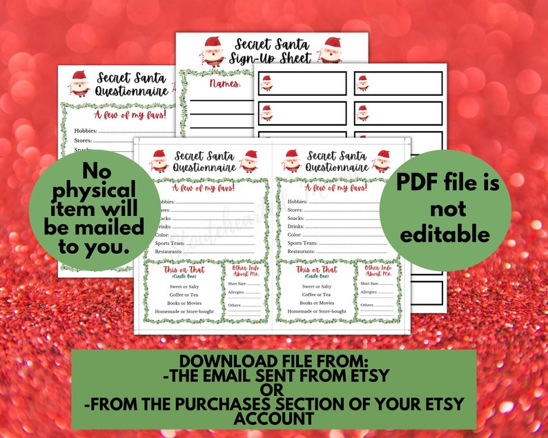 Secret Santa Gift Exchange Questionnaire Printable White Elephant ...