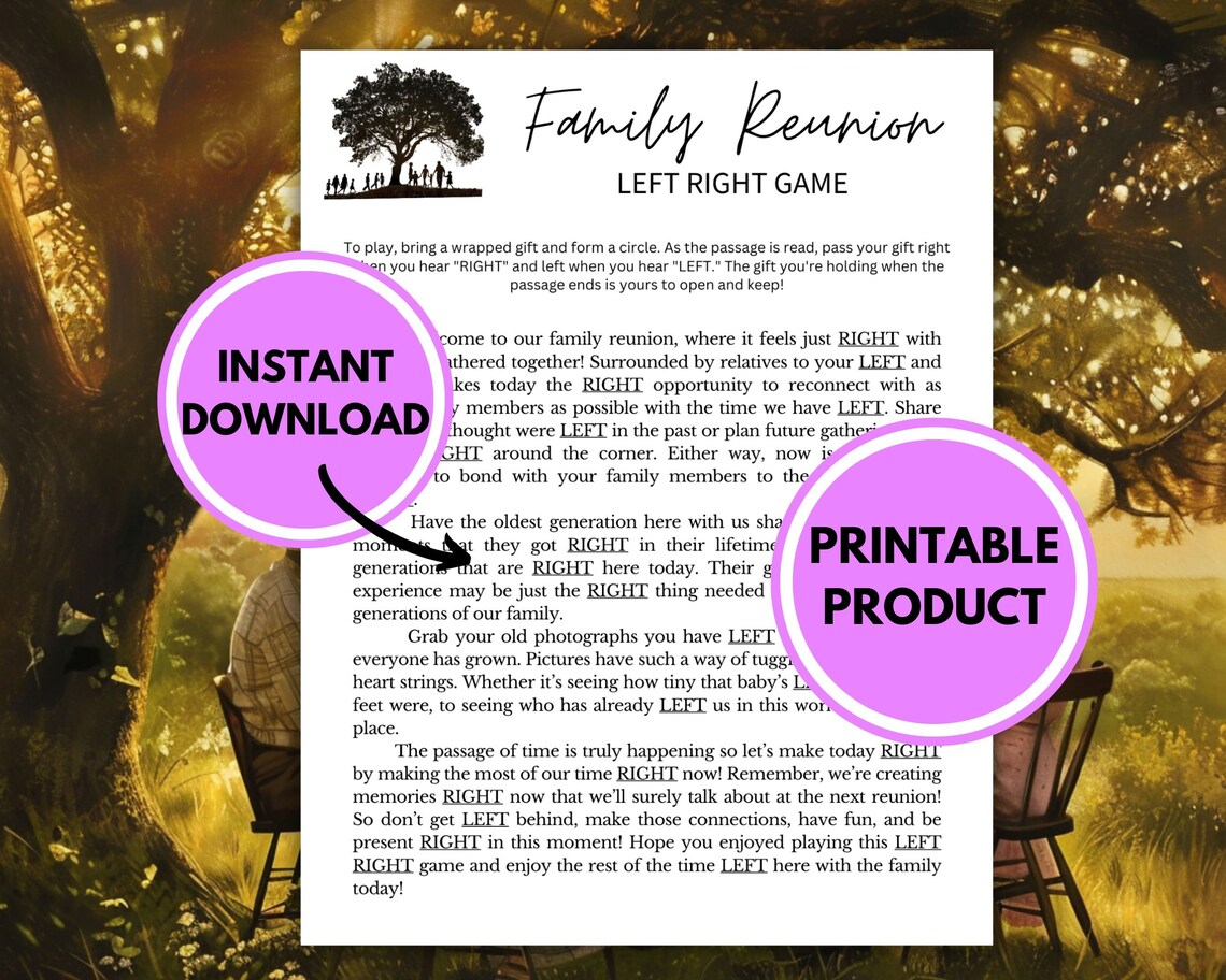 Family Reunion Left Right Game Printable Family Reunion Pass the Gift ...