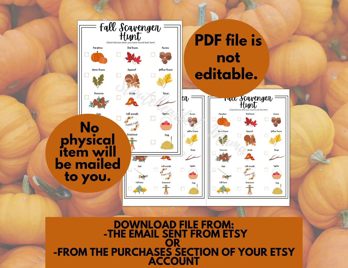 Fall Scavenger Hunt Printable for Kids Nature Walk Scavenger - Etsy