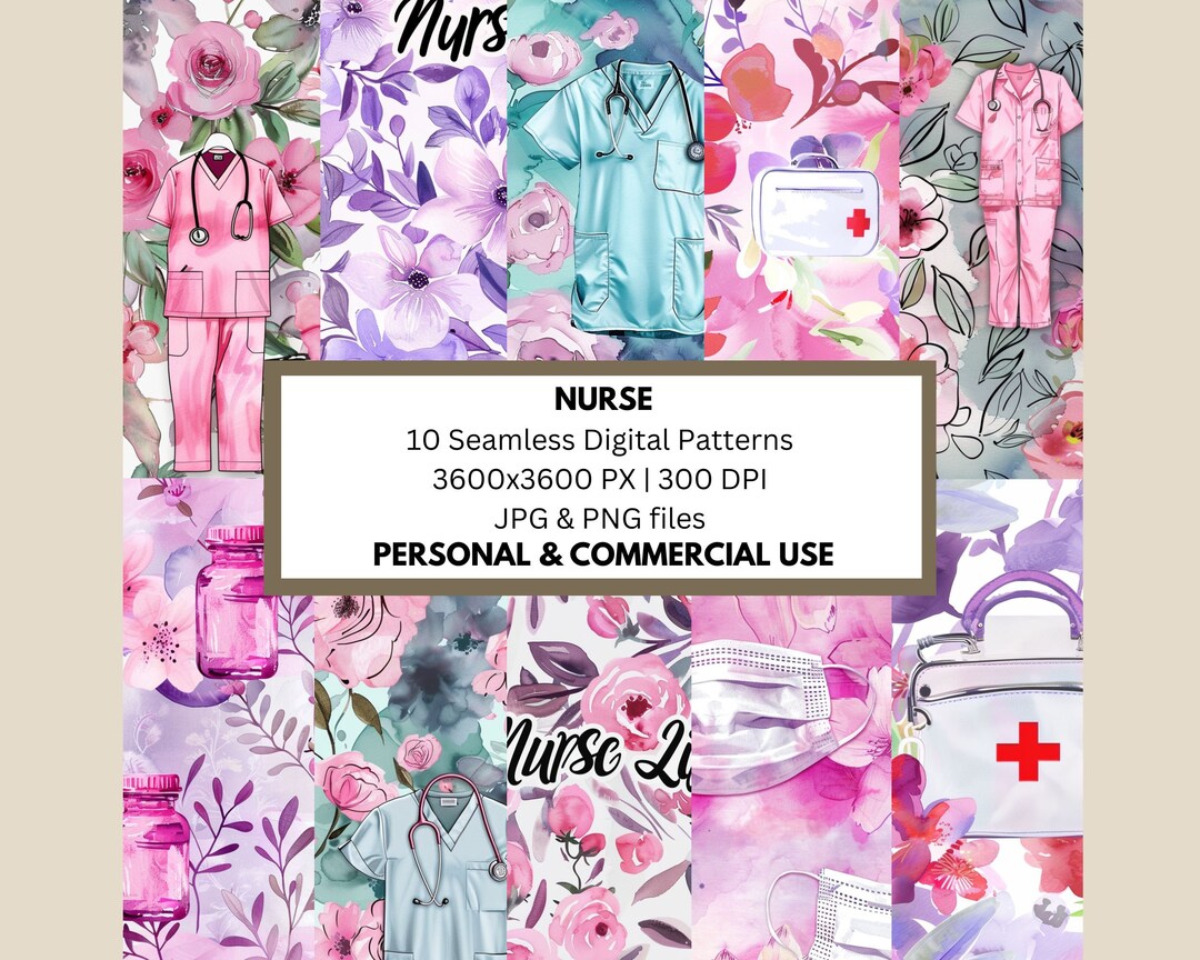 Nurse Seamless Pattern | Student Nurse Life PNG Girl | Nurse Digital ...
