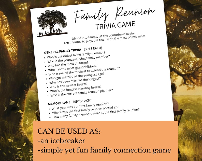 Family Reunion Trivia, Family Reunion Games, Ice Breaker Games, Family ...