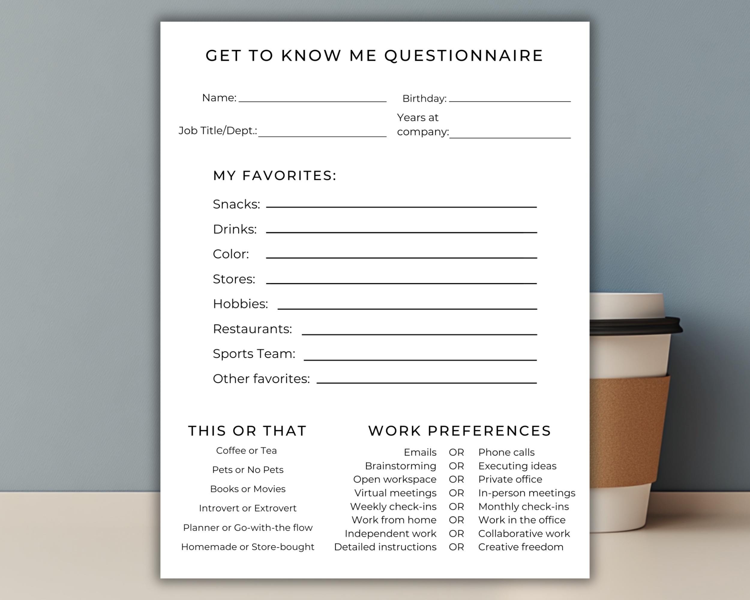 Team Building Get to Know Your Staff Questionnaire Printable, Get to ...