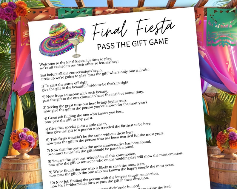Final Fiesta Pass the Gift Game | Final Fiesta Bachelorette Party Game ...