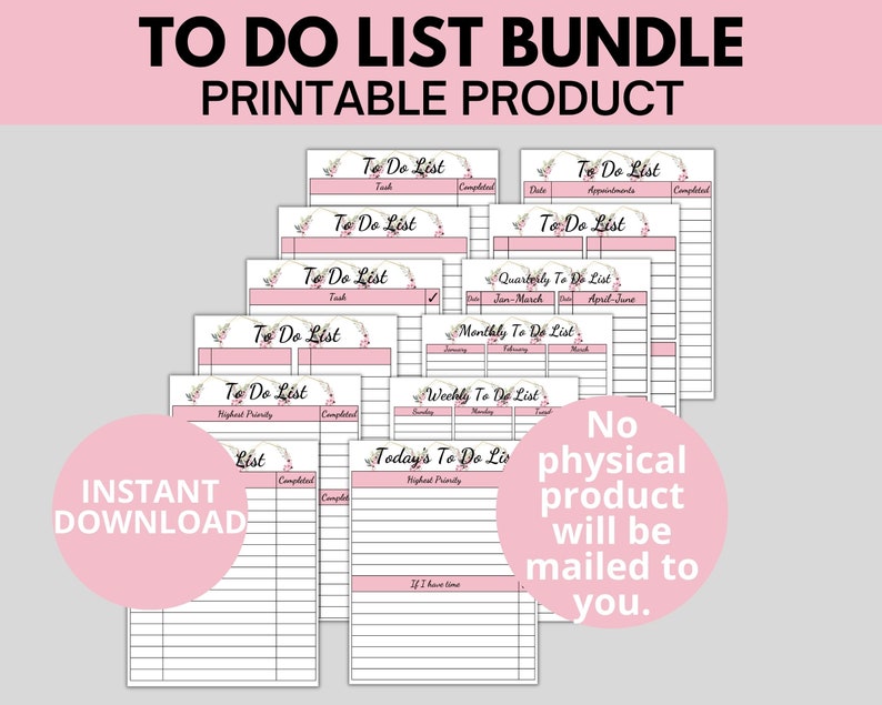 To Do List Bundle Printable | Pink Blank Weekly Monthly Yearly ...
