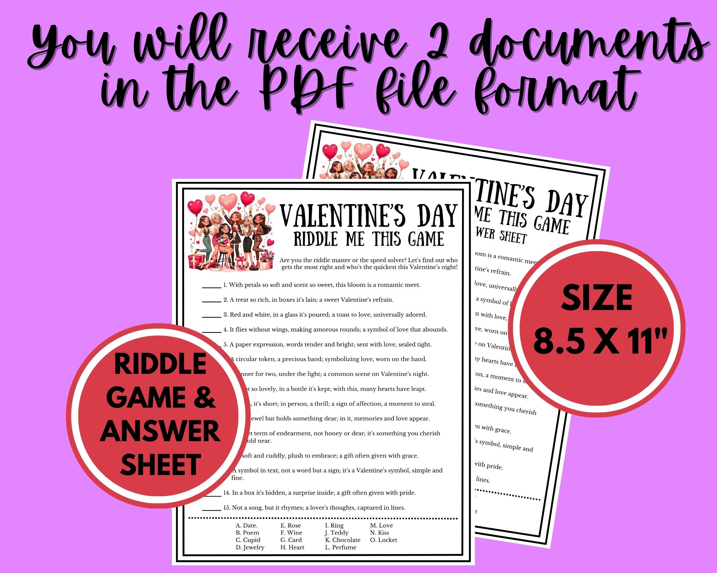 Valentine Riddle Me This Game Printable | Valentines Trivia Game ...