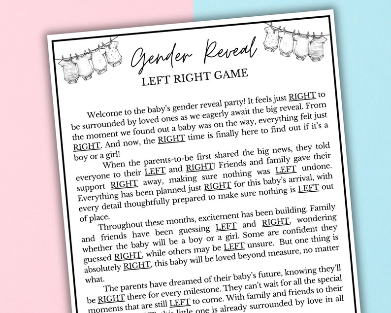 Gender Reveal Games | Gender Reveal Ideas | Gender Reveal Left Right ...