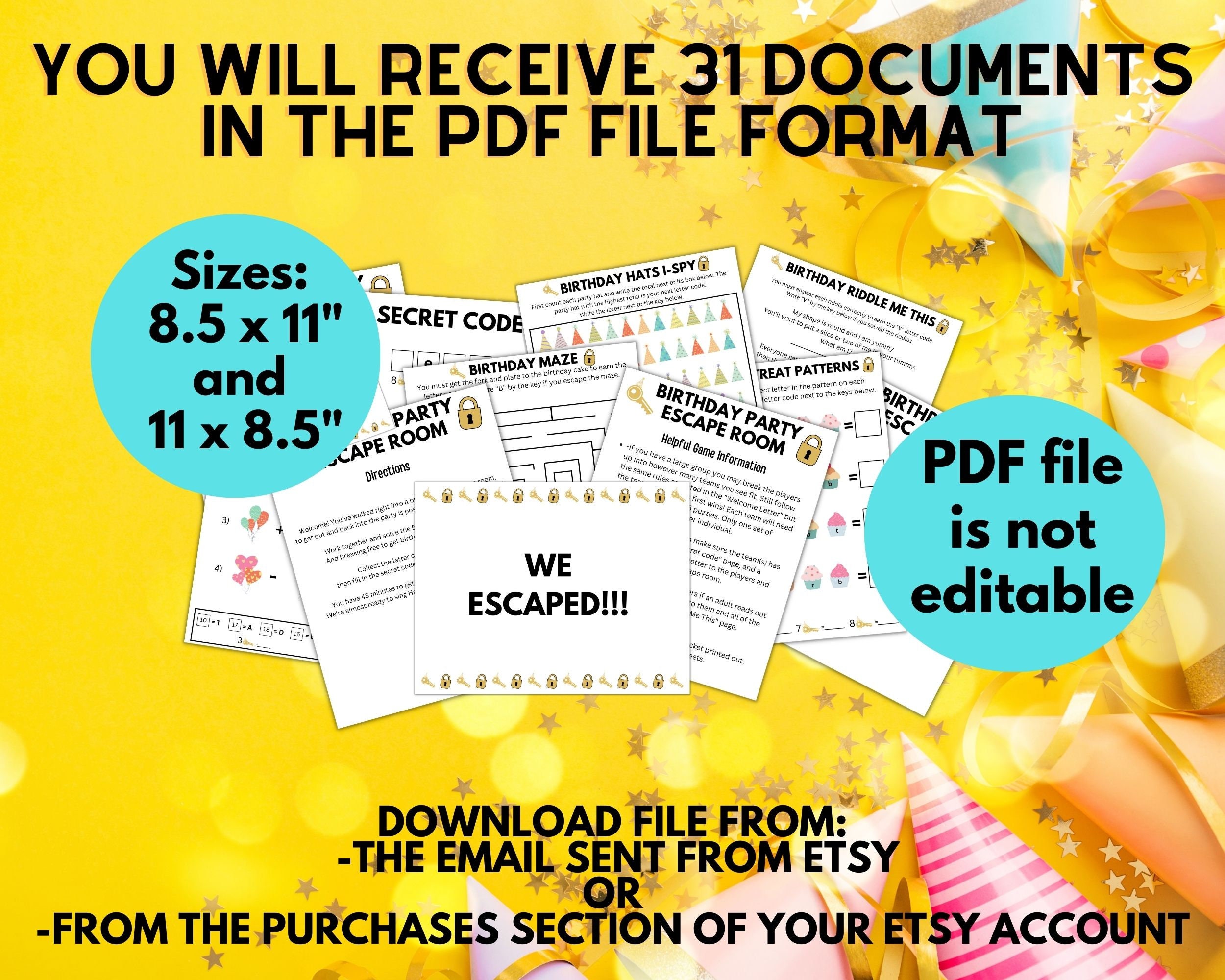 Birthday Escape Room Printable Kit | Birthday Party Escape Room Game ...