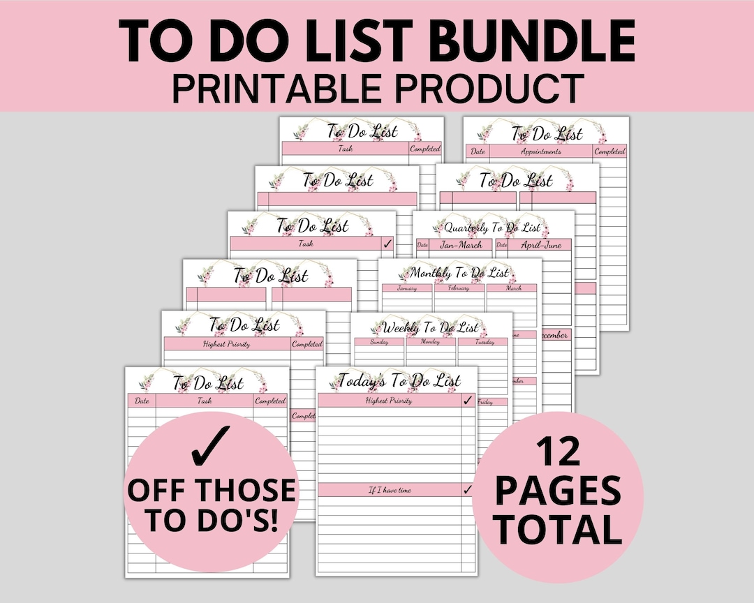 To Do List Bundle Printable | Pink Blank Weekly Monthly Yearly ...