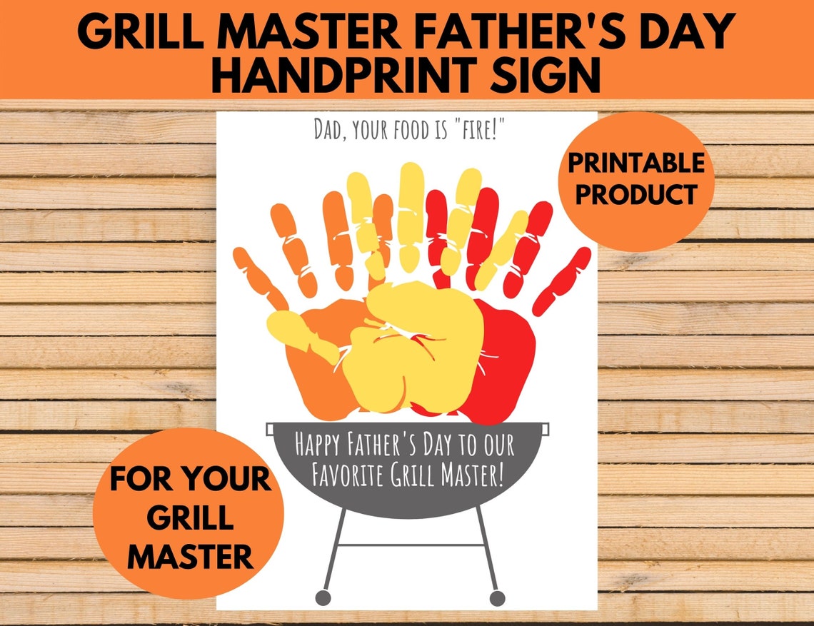 Grill Master Father's Day Handprint Sign Printable BBQ - Etsy