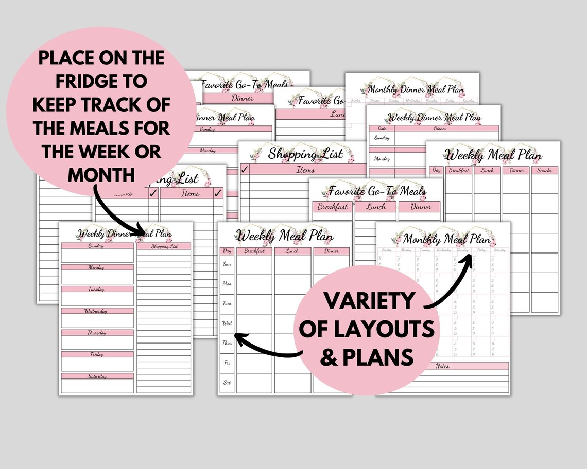 Meal Planner and Grocery List Printable | Recipe Book Meal Planner Printable | Weekly Dinner ...