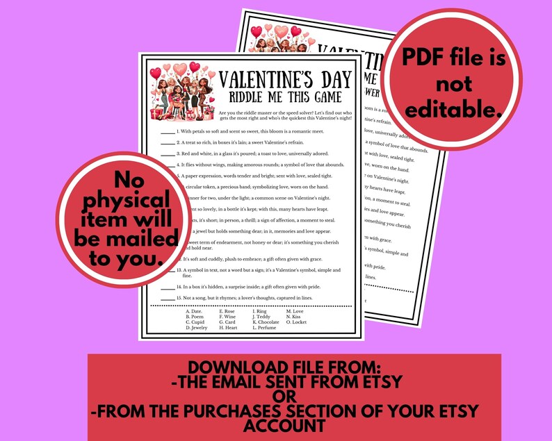 Valentine Riddle Me This Game Printable | Valentines Trivia Game ...