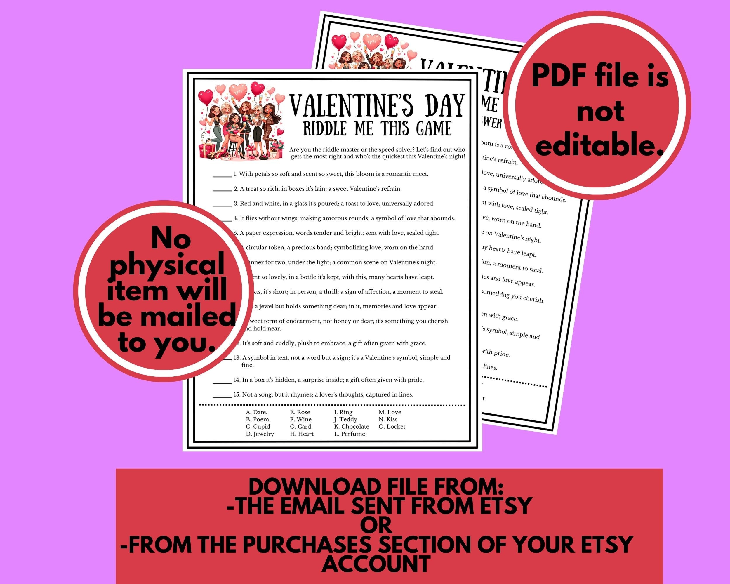 Valentine Riddle Me This Game Printable | Valentines Trivia Game ...