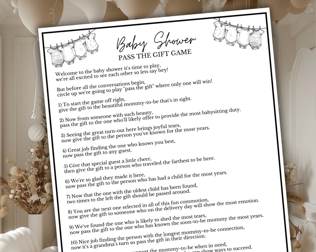 Pass the Gift Game Baby Shower | Pass the Prize Baby Shower Game | Find ...