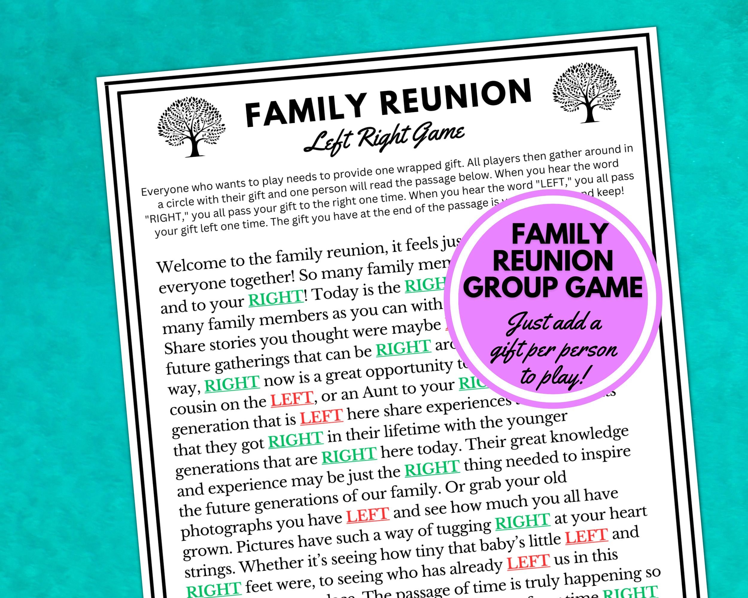 Family Reunion Left Right Game Printable Family Reunion Pass the Gift ...