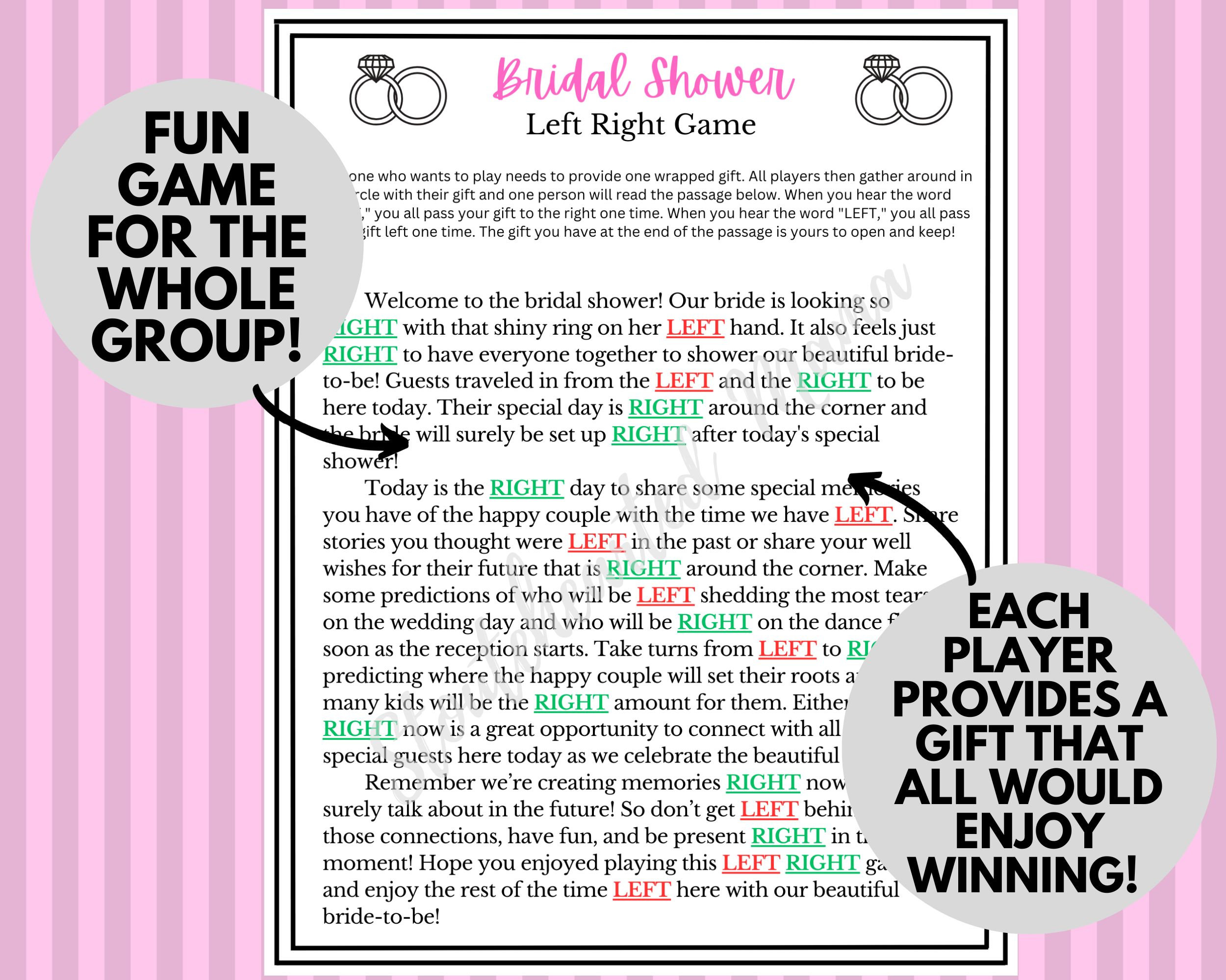 Bridal Shower Left Right Game Printable Bridal Shower Pass - Etsy