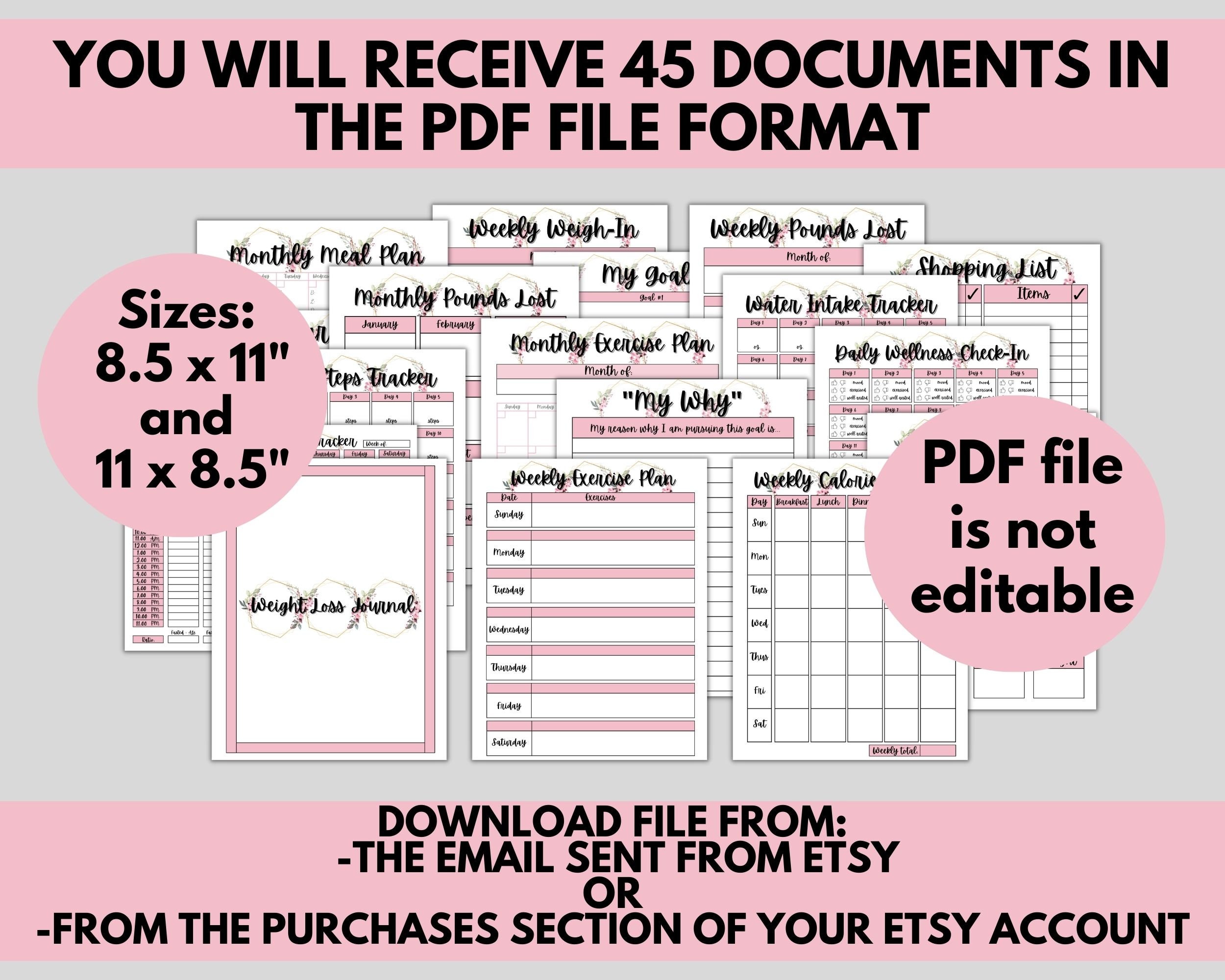 Weight Loss Journal Printable Self Care Weight Loss Tracker Planner ...