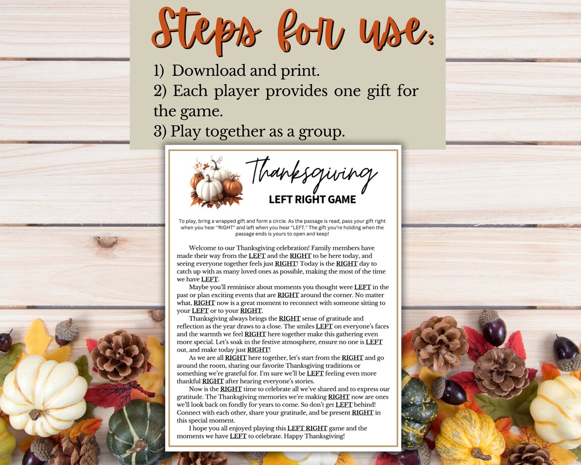 Gift Exchange Game | Thanksgiving Left Right Game | Thanksgiving Pass ...