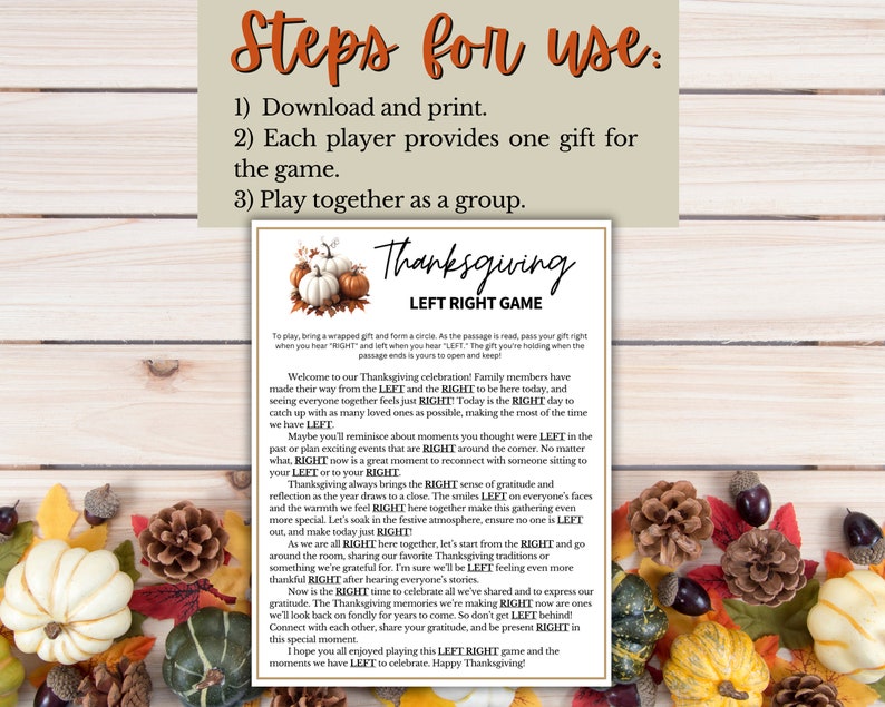 Gift Exchange Game | Thanksgiving Left Right Game | Thanksgiving Pass ...