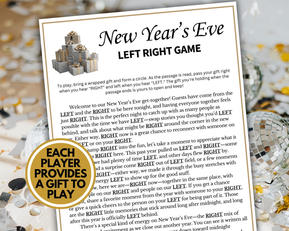 New Year’s Eve Left Right Game, Gift Passing Games, Right Left Game ...