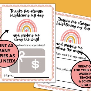 Teacher and Staff Appreciation Gift Card Holder Printable | End of Year ...