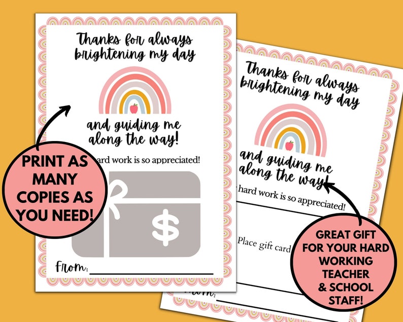 Teacher and Staff Appreciation Gift Card Holder Printable | End of Year ...