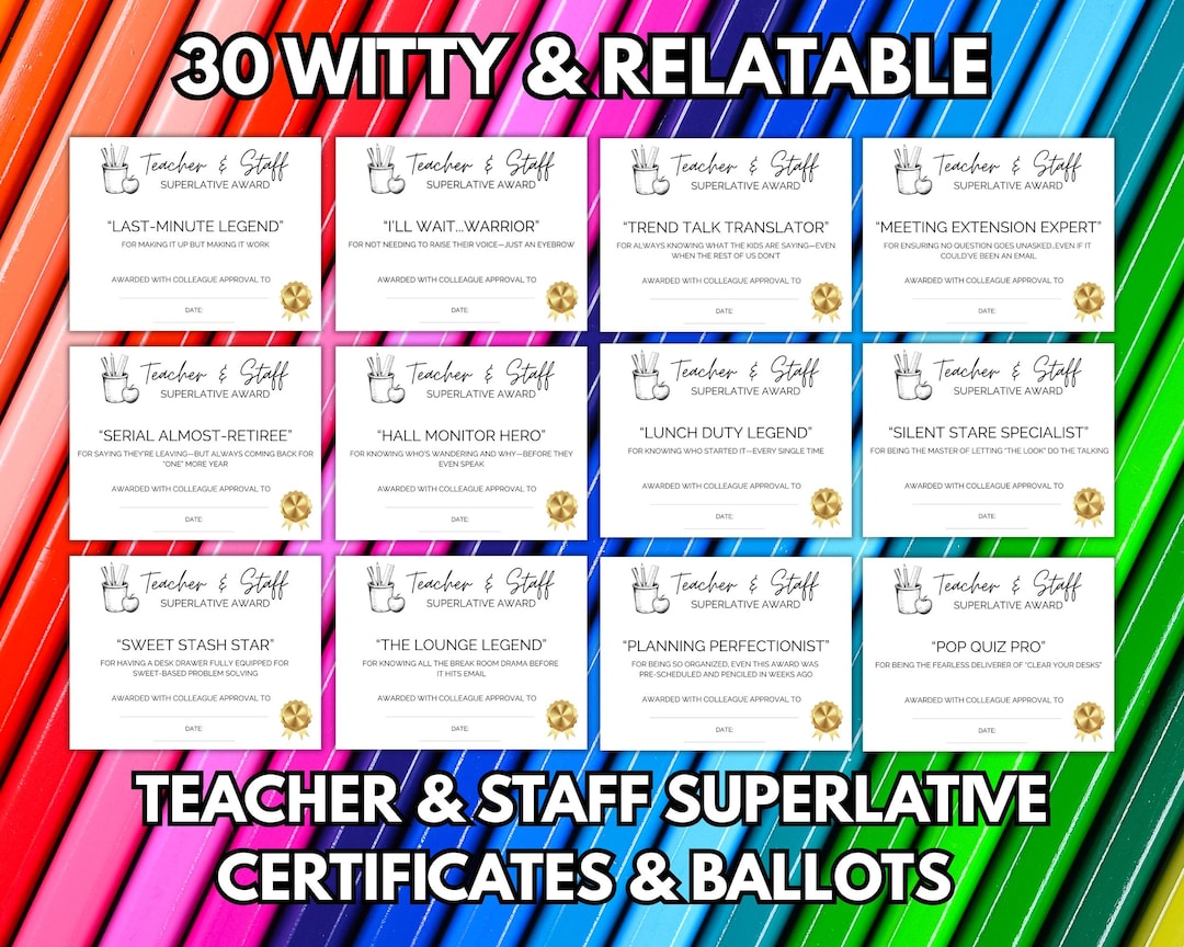 Funny Teacher Award, School Staff Awards, Teacher Superlatives ...