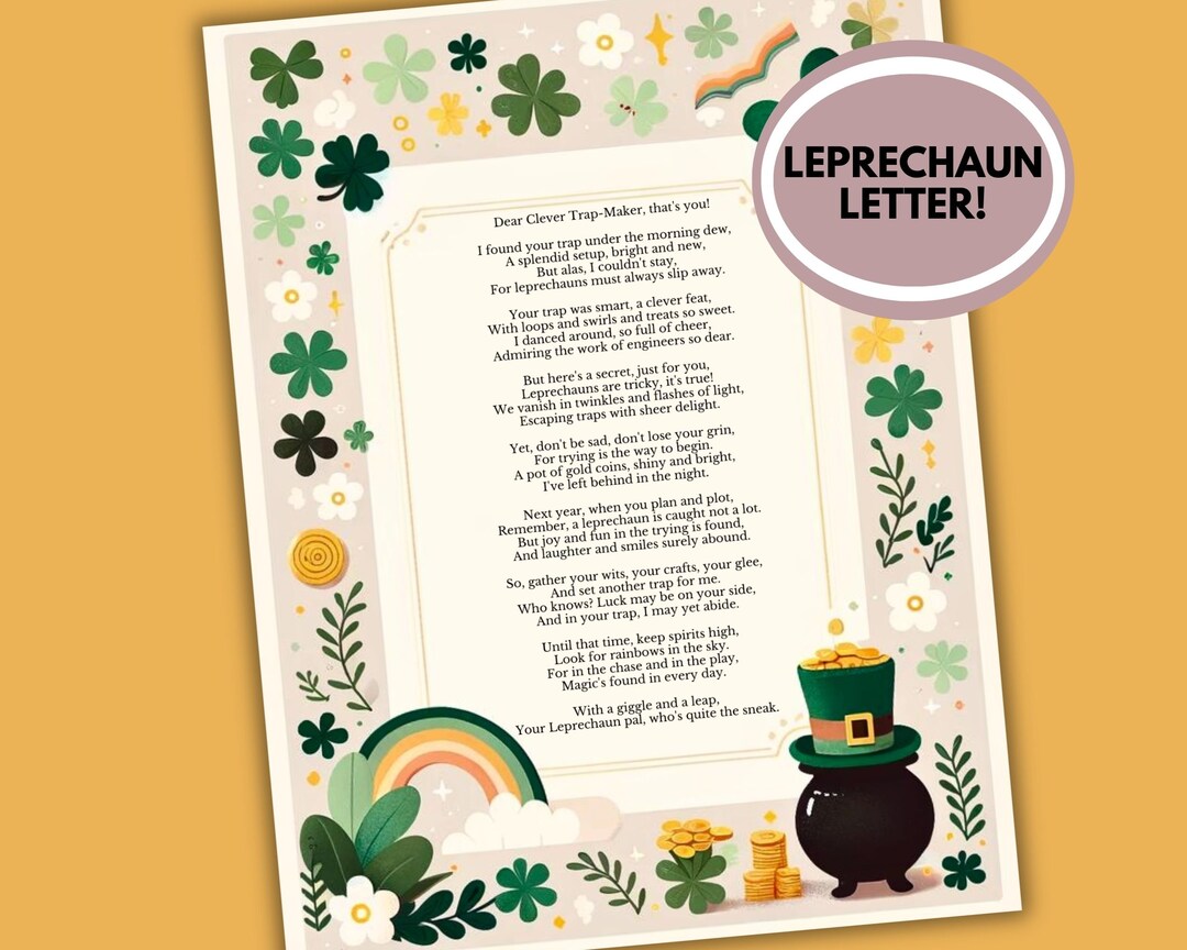 Leprechaun Letter for Kids | Leprechaun Note for Leprechaun Trap ...