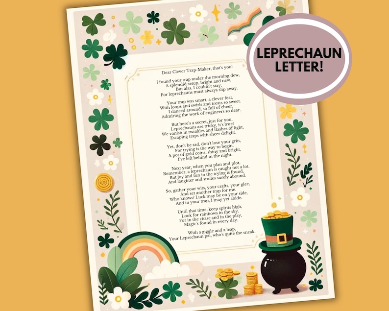 Leprechaun Letter for Kids | Leprechaun Note for Leprechaun Trap ...