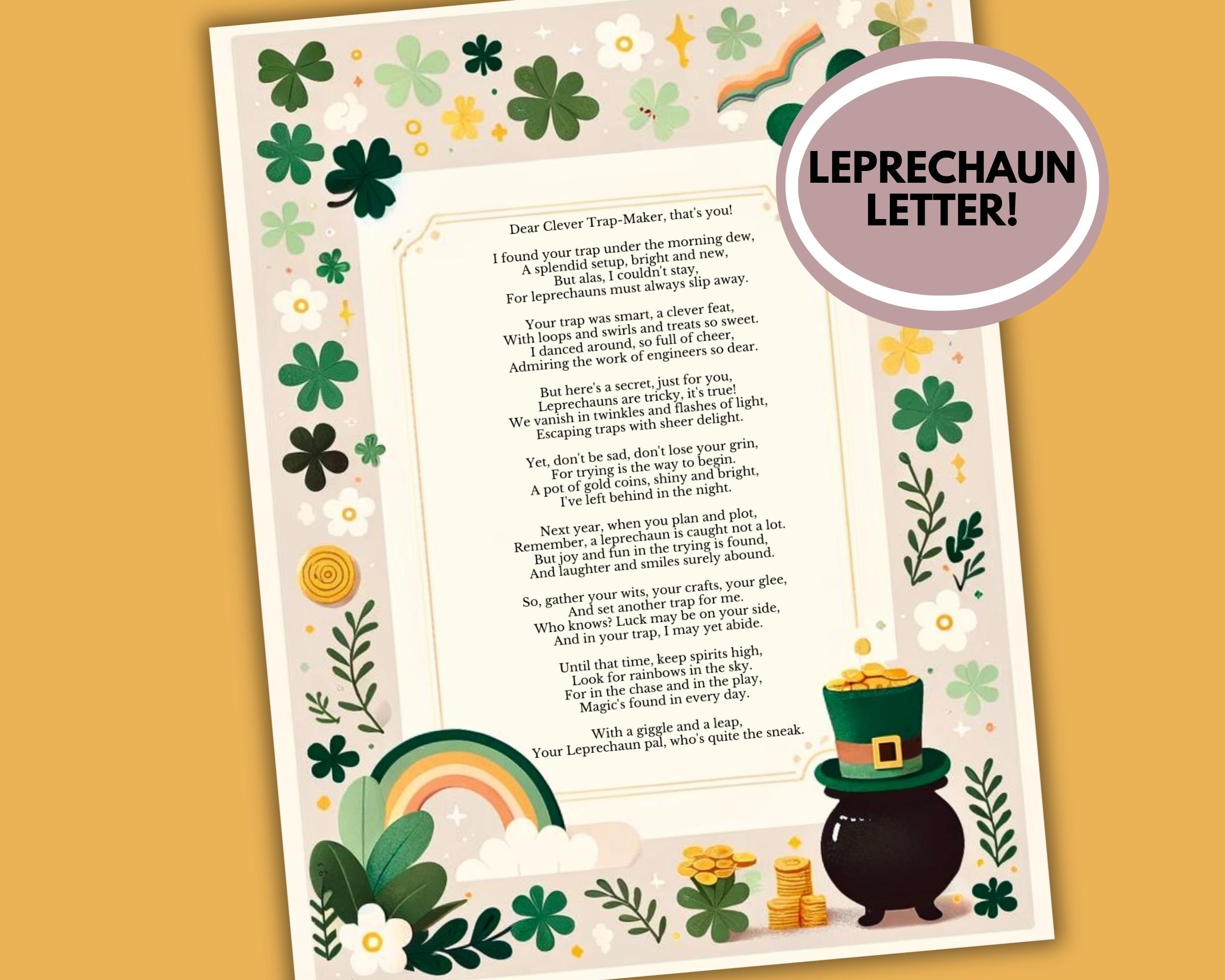 Leprechaun Letter for Kids | Leprechaun Note for Leprechaun Trap ...
