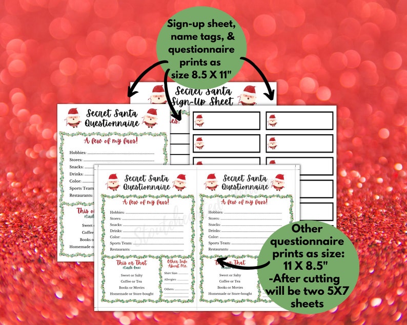 Secret Santa Gift Exchange Questionnaire Printable White Elephant ...