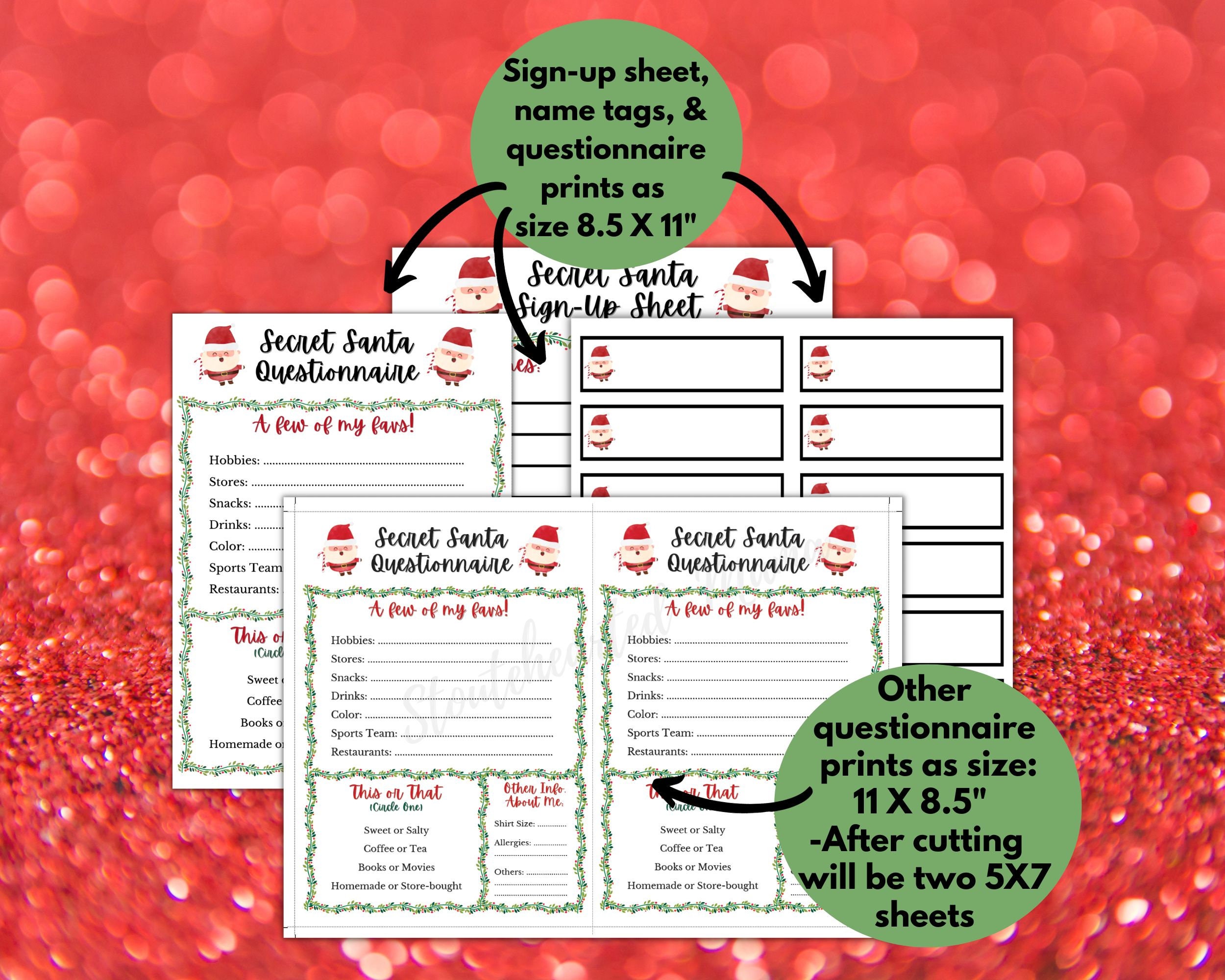 Secret Santa Gift Exchange Questionnaire Printable White Elephant ...