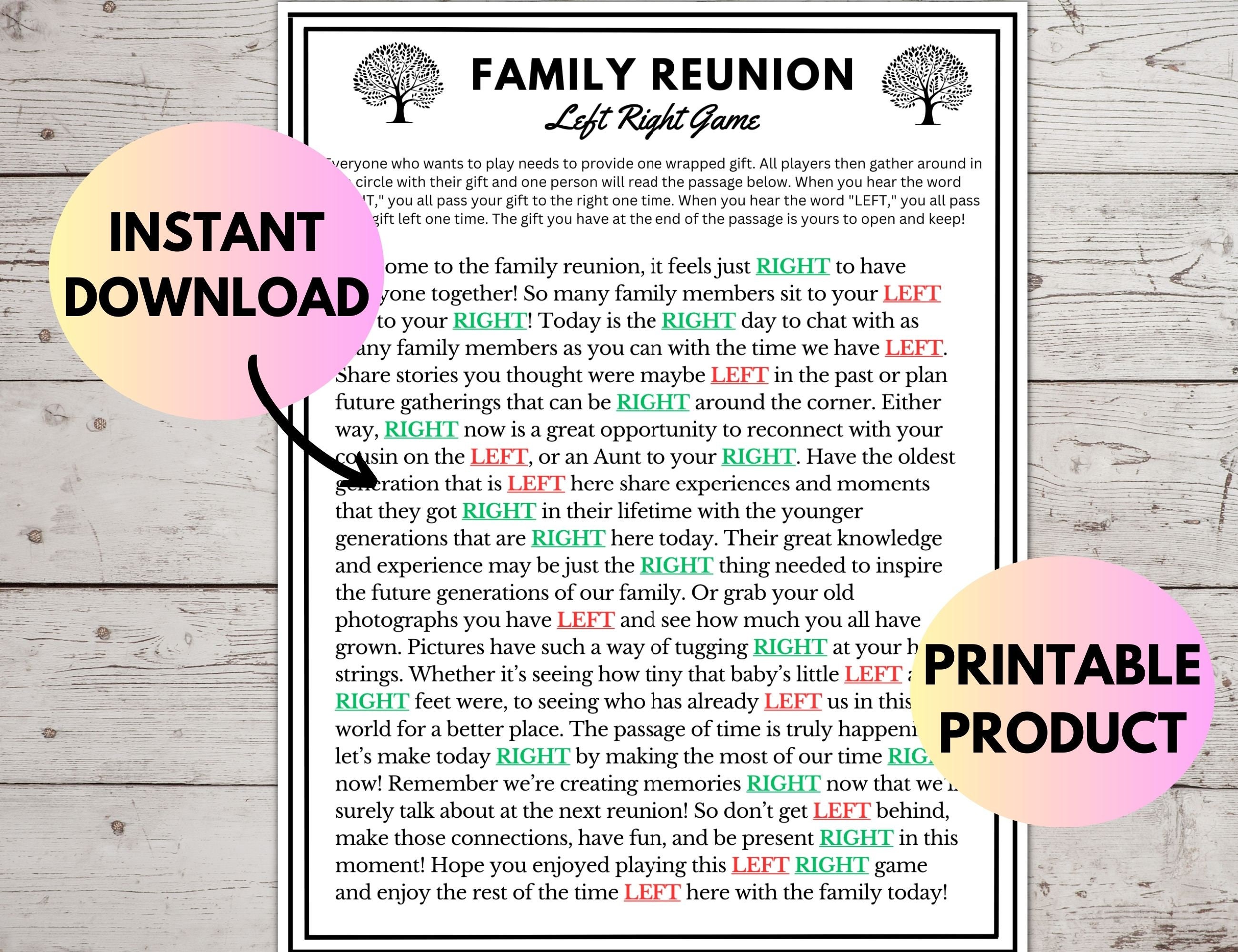 Family Reunion Left Right Game Printable Family Reunion Pass - Etsy ...